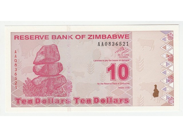 10 Dollars, Dolara - 2009 - Zimbabwe, Zimbabve