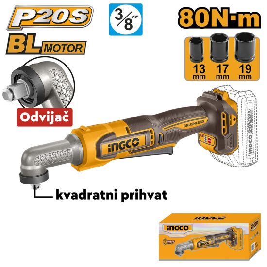Akumulatorski ugaoni udarni odvijač 80Nm Solo; bez baterije i punjača Super INGCO CAIWLI2081