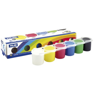 Box containing 6 x 25 ml colour poster paint pots