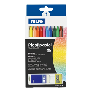 12 PLASTIC COLOURS + ERASER + SHARPENER, MILAN