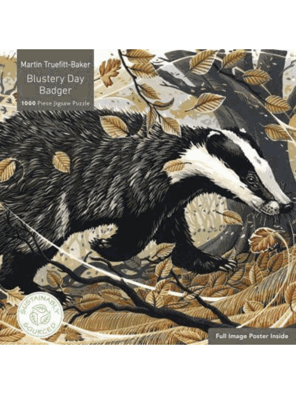 Adult Sustainable Jigsaw Puzzle Martin Truefitt-Baker: Blustery Day Badger
