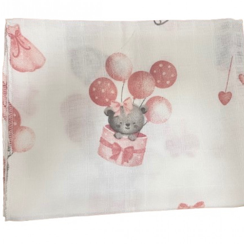 Lillo&Pippo muslin pelena 75x75, roze balon