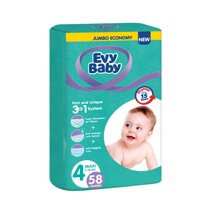 Evy baby pelene jumbo 4 maxi 7-18kg 58kom 3 u 1