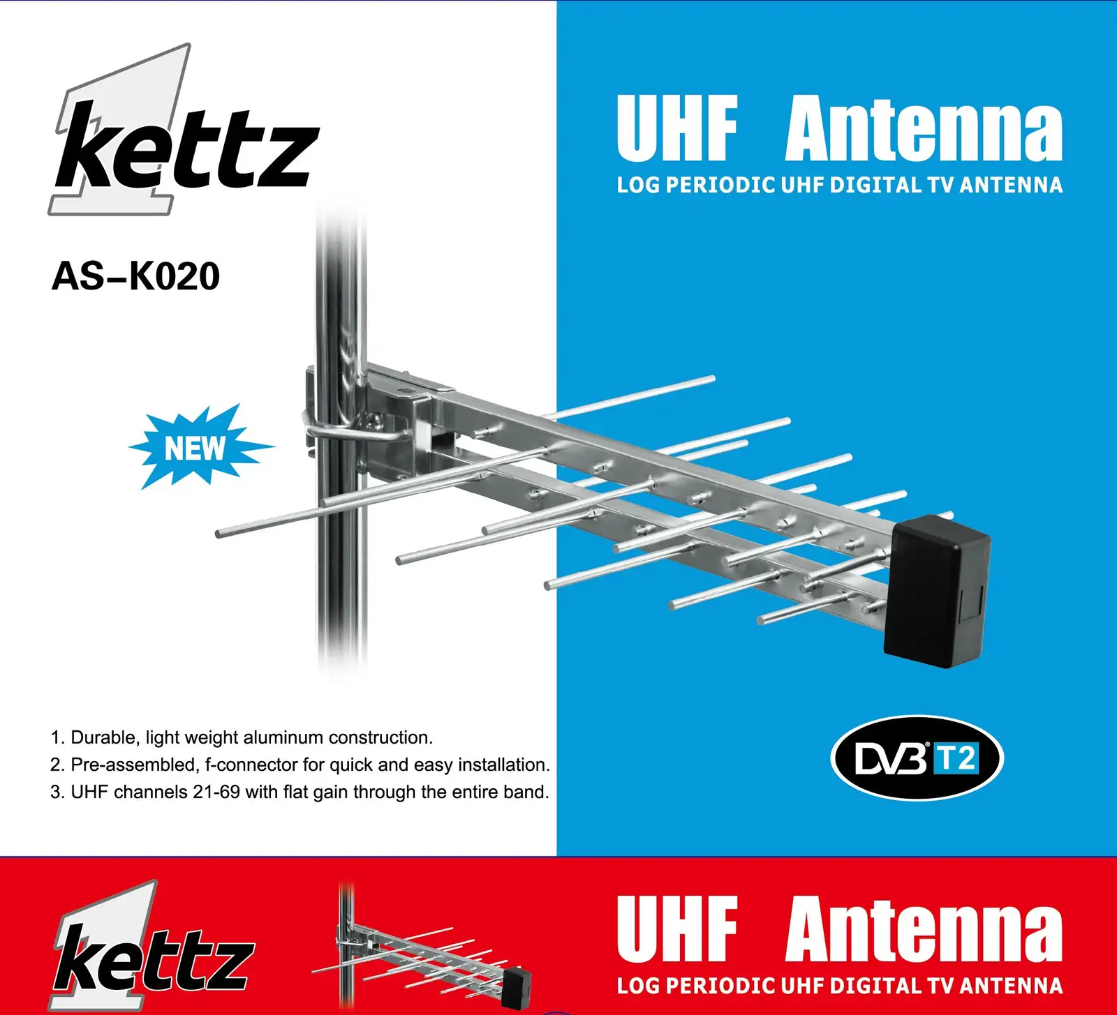 Kettz AS-K020 Antena TV/FM/T2 RF konektor