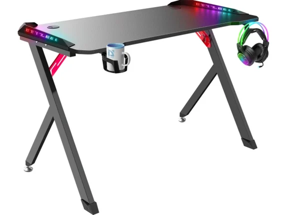 Gaming sto Defender Spirit 75cmx120cmx60cmx15mm/Backlight/držač za čase/crni