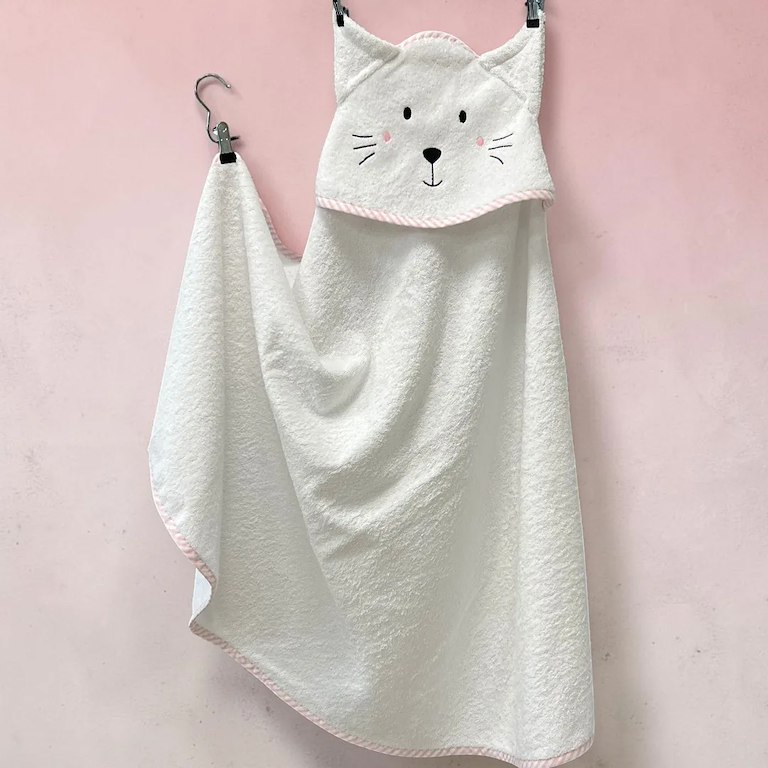 Bebi peškir sa kapuljačom 100x100cm – Roze boja Mačka