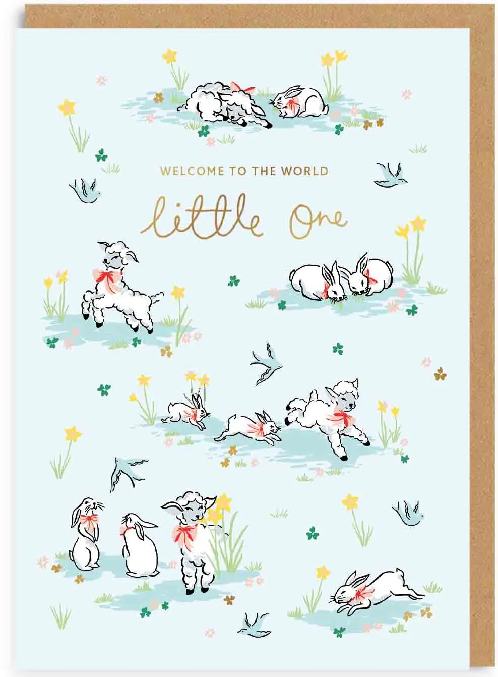 Čestitka HELLO LITTLE ONE LAMBS