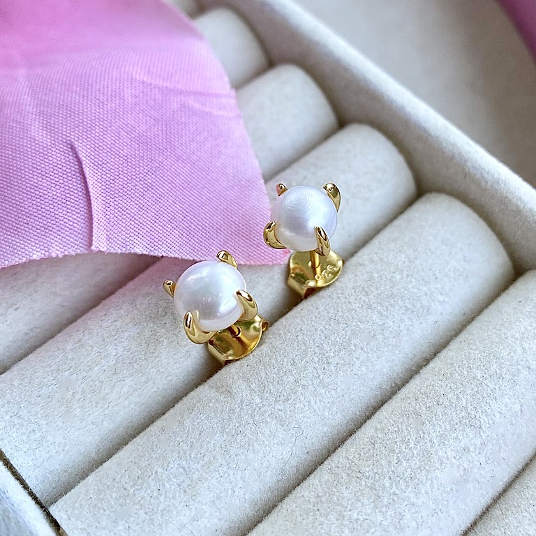 Elegantne srebrne minđuše-šrafići „Pearl Crown“ M797
