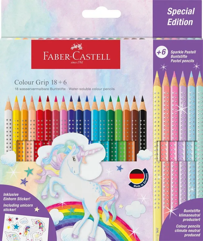 Drvene bojice FABER CASTELL 1/18 + 6 pastel- Jednorog