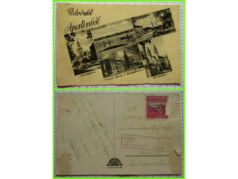Stara Razglednica Apatin Vojna Cenzura Sombor