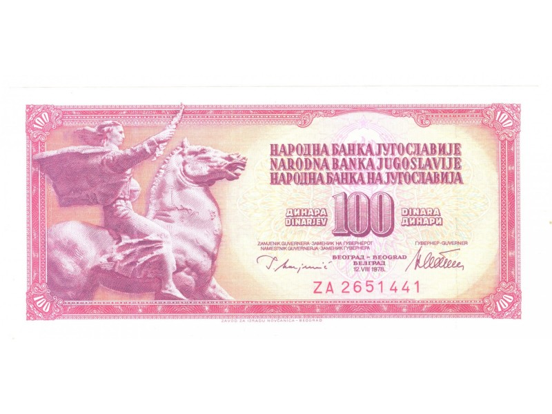 100 DINARA 1978 ZA ZAMENSKA aUNC