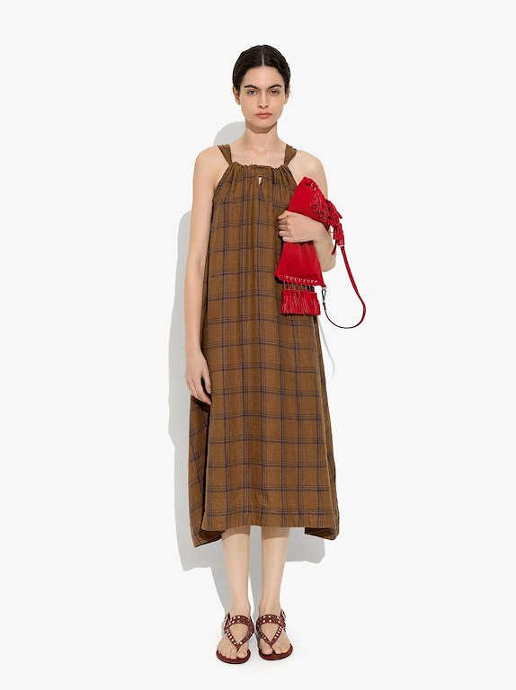 MIDI DRESS WITH SQUARES 100% LINEN