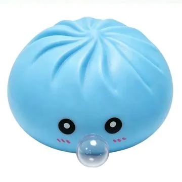 BUBBLE BLOWING DUMPLING SQUISHY STRESS RELIEF TOY WITH STEAMER BOX - BLUE