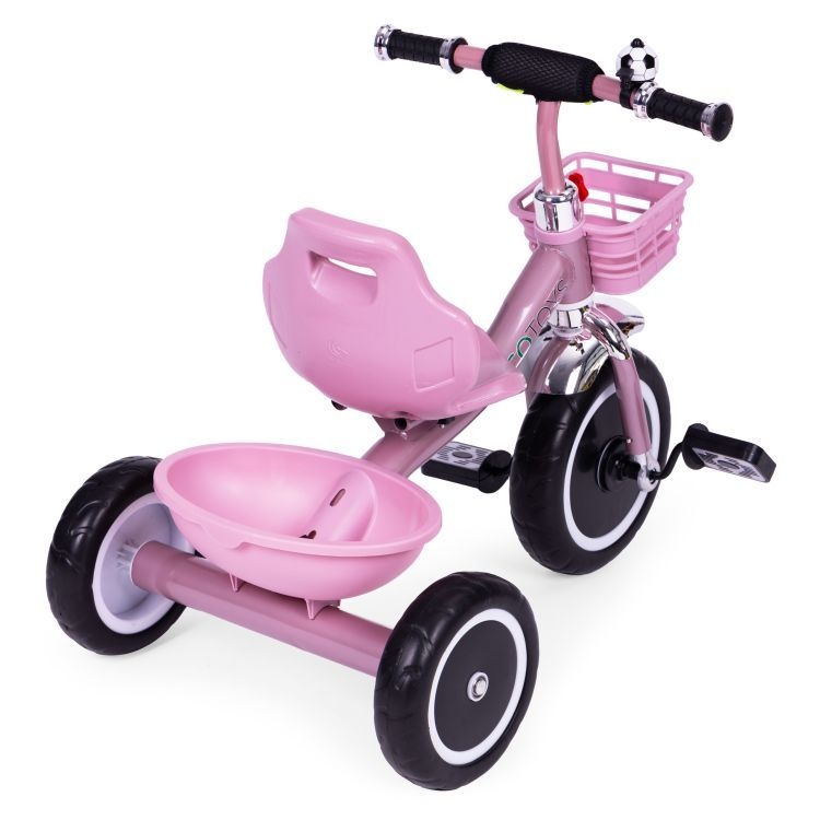 Tricikl sa neklizajućim rukohvatima, zvoncem i korpom, Pink, ECOTOYS