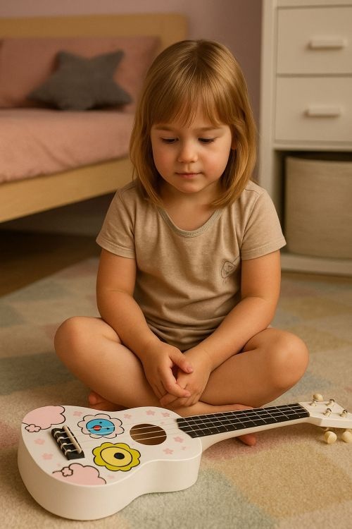 Ukulele drvena gitara za decu sa 4 najlonske žice i trzalicom bela– ECOTOYS