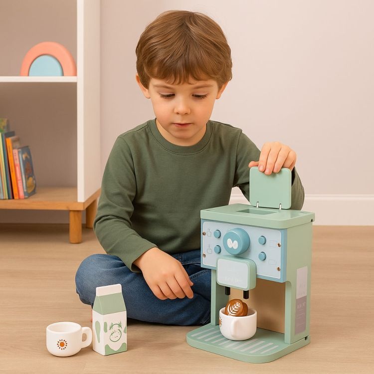 Drveni aparat za kafu za decu – barista set, 8 delova – ECOTOYS