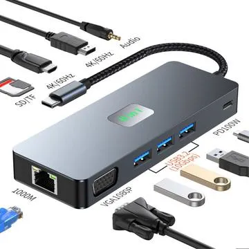 11-IN-1 MULTIPORT USB-C HUB DOCKING STATION WITH HDMI/DP/VGA/USB-C/USB-A/SD/TF
