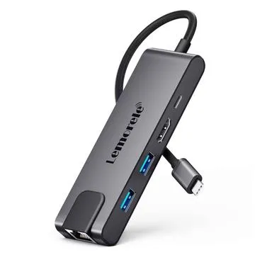 LEMORELE TC24L 5-IN-1 USB-C HUB - HDMI, GIGABIT ETHERNET, USB-C, 2X USB-A