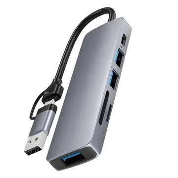 HC-13FL USB-C/USB-A MULTIPORT HUB - USB 3.0, 2XUSB 2.0, SD/TF SLOT, USB-C - GREY