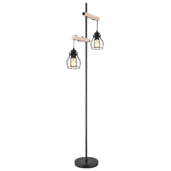 Globo Mina 153260S | Podna lampa | crna-drvo | 2xE27