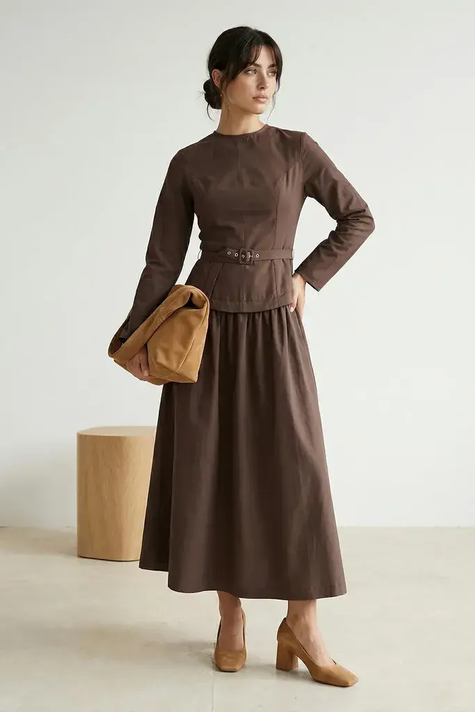 Trendyol Modest Ženska haljina Tctss26Eb00043, Smeđa