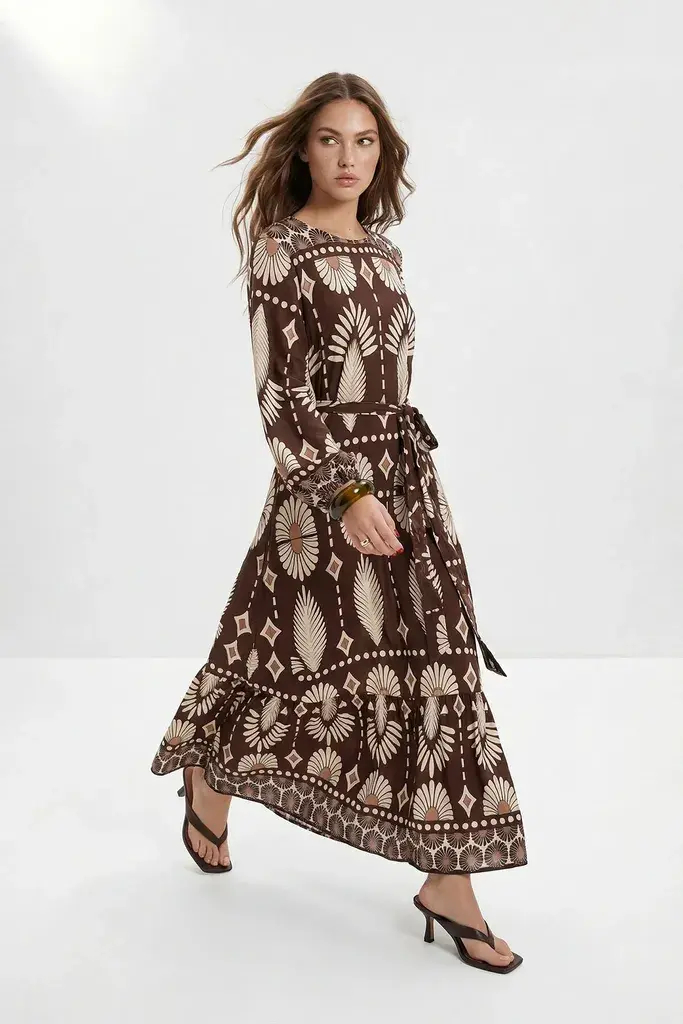 Trendyol Modest Ženska haljina Tctss26Eb00165, Smeđa