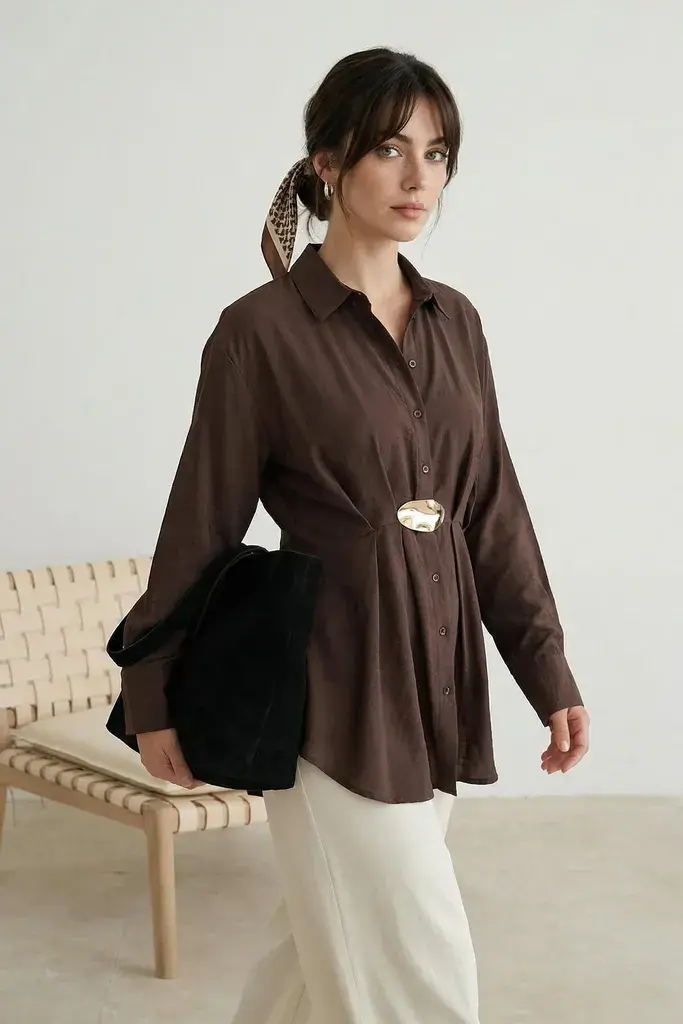 Trendyol Modest Ženska košulja Tctss26Tg00004, Smeđa