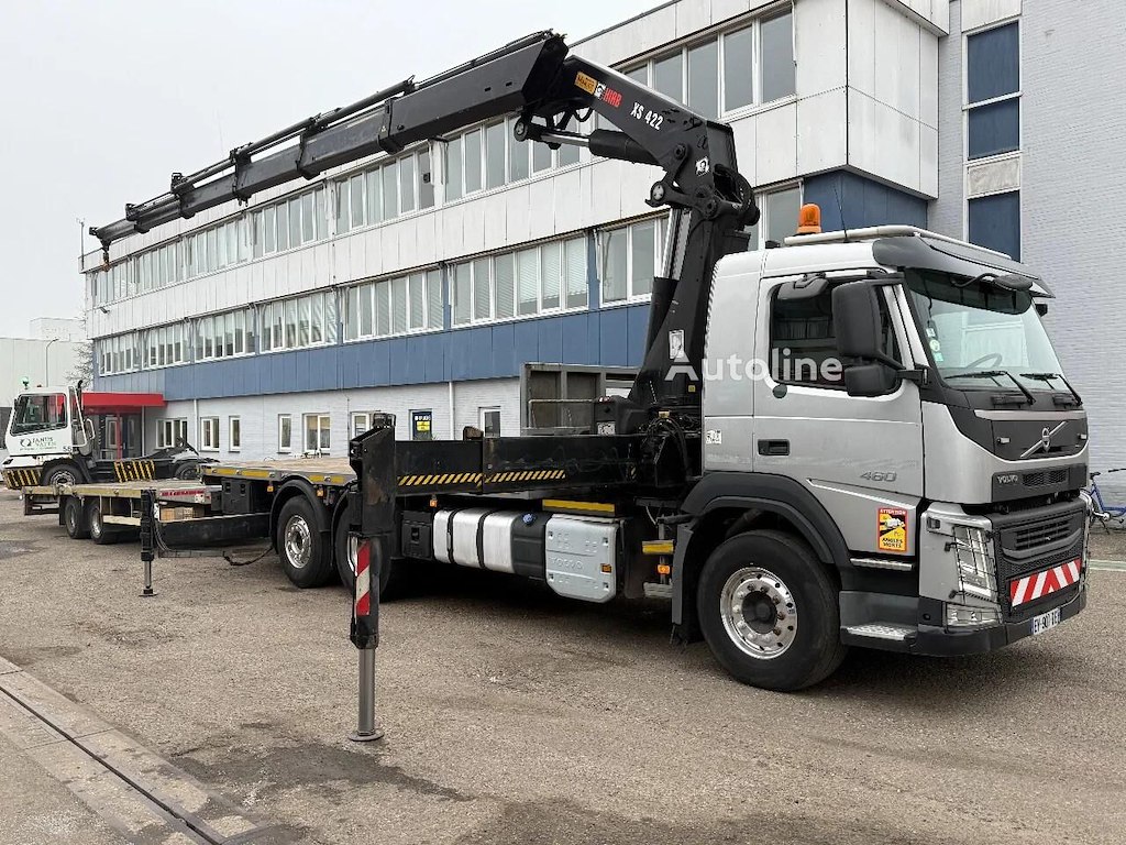 Volvo FM 460 6X2 HIAB 422-6 + 2 AXLE TRAILER kamion platforma + prikolica autotransportera