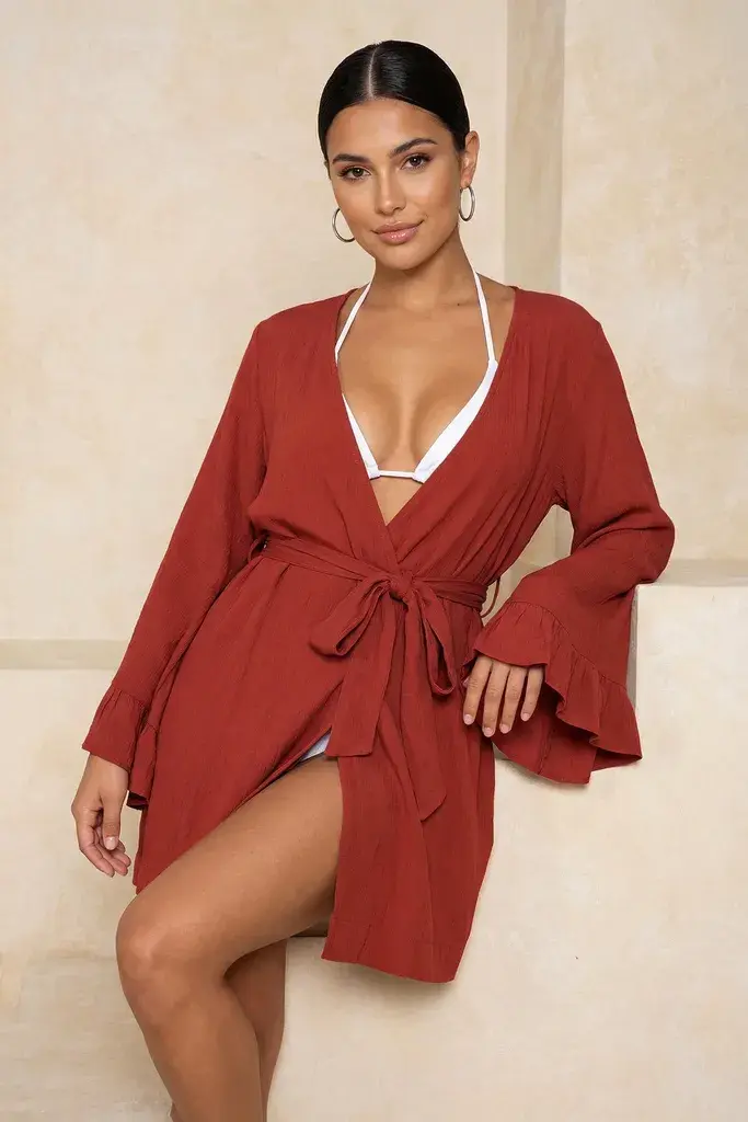 Trendyol Milla Ženski kimono Tbess21Km0002, Braon
