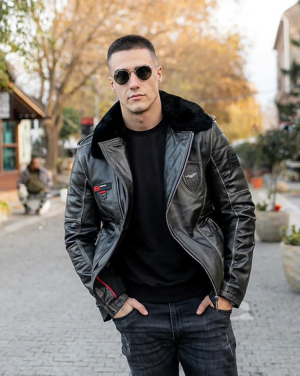 MARIO ZENETTI Muška kožna jakna Cesare arl, Crna