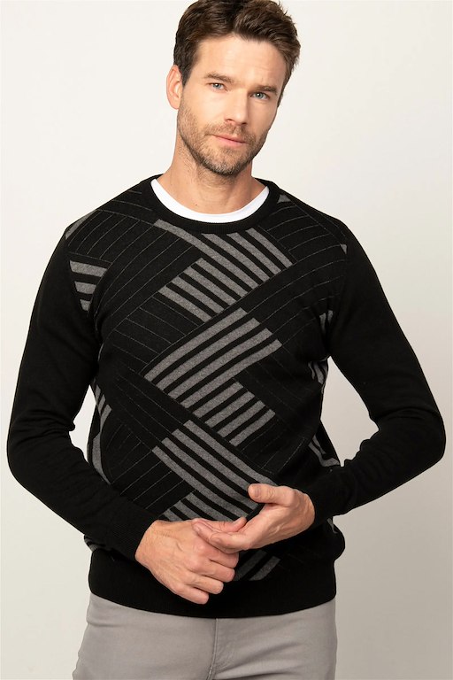 TUDORS Muški džemper Slim Fit crno-sivi