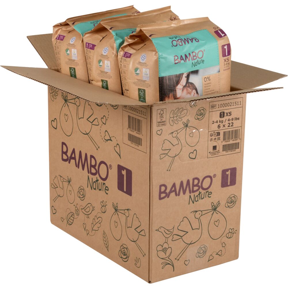 Bambo Nature pelene papirno pakovanje box veličina 1, 2–4 kg, 132 kom