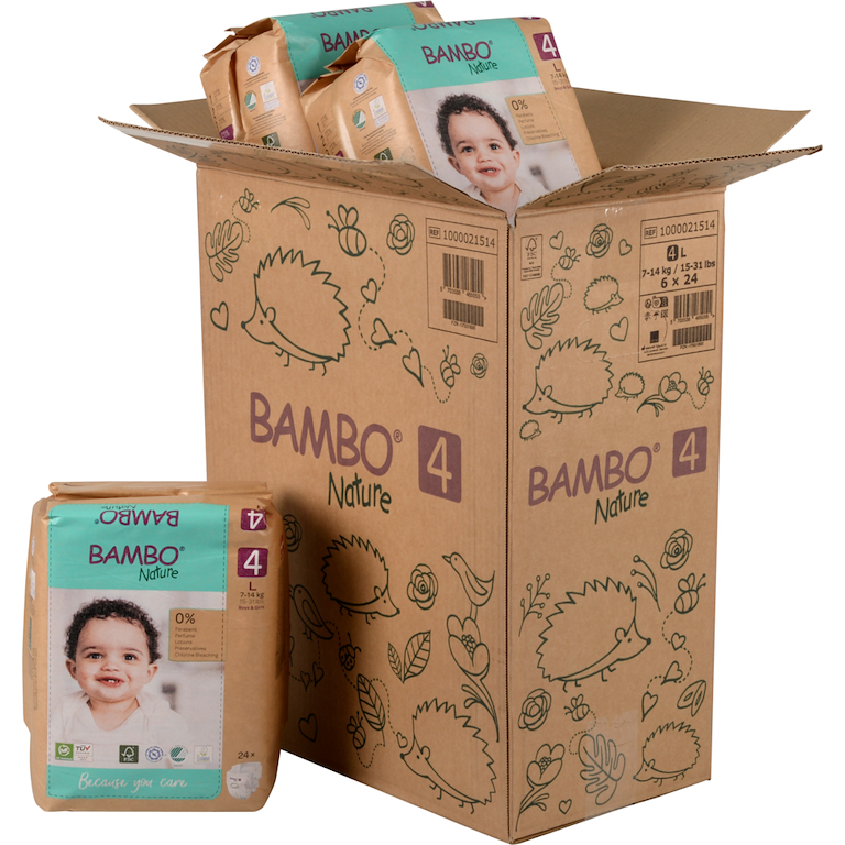 Bambo Nature pelene papirno pakovanje box veličina 4, 7–14 kg, 144 kom