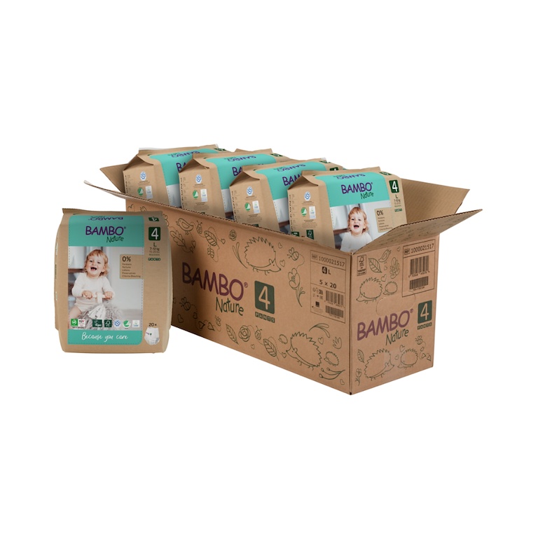 Bambo Nature pelene gaćice papirno pakovanje box veličina 4, 7–12 kg, 100 kom