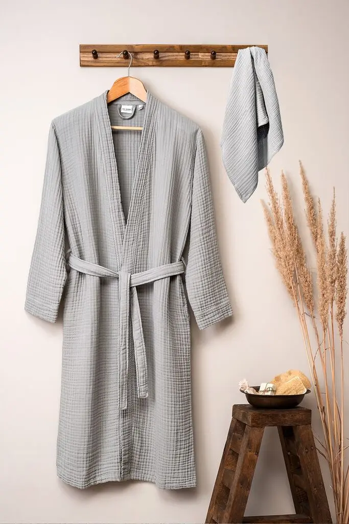 L'essentiel Maison Set bademantil Kimono sa peškirom, Sivi