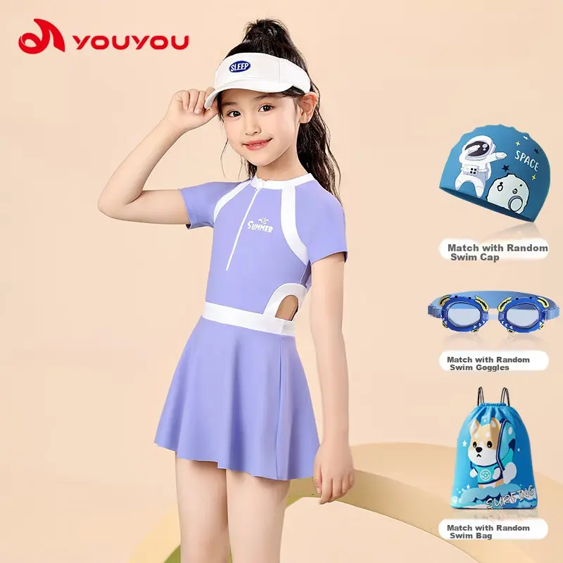 Youyou Set Kupaći kostim za devojčice, 4 dela, Ljubičasti