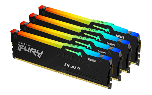 DDR5 64GB (4x16GB) 6000MT/s [FURY BEAST RGB], Non-ECC UDIMM, CL40 1.35V, 288-Pin 1Rx8, Black, Memory Kit, w/RGB Heatsink, XMP