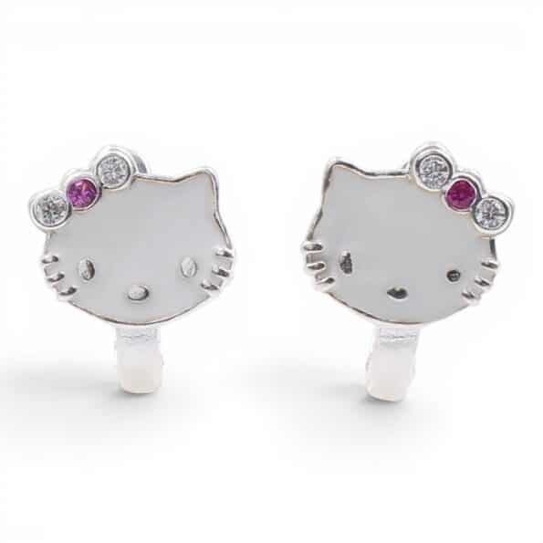 Dečije Srebrne Minđuše „Hello Kitty” Sa Emajlom i Cirkonima 615