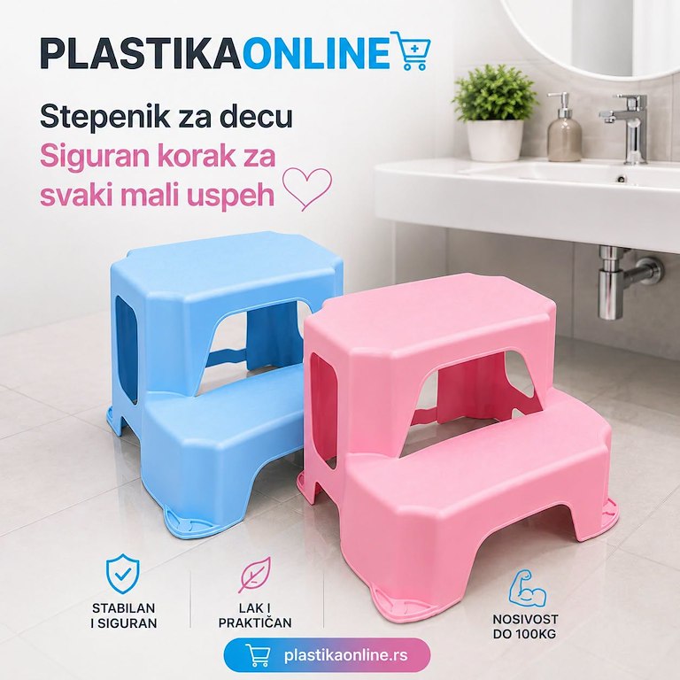 Steper sa stepenikom za decu Poki (39 × 38 × 29 cm) roze