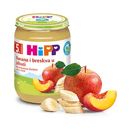 HIPP Kašica za bebe Breskva i banana u jabuci 5M+, 190g