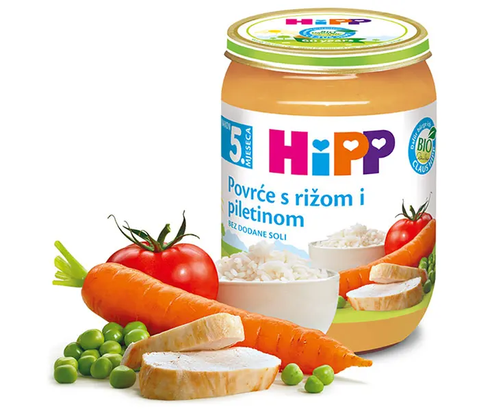 HIPP Kašica za bebe povrće sa pirinčem i piletinom Bio 190g