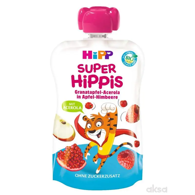 HIPP Hippis Voćni pire za decu Jabuka i malina sa narom, acerolom i aronijom 12M+, 100g
