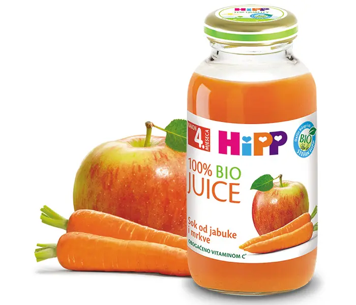 HIPP BIO Sok od jabuke i šargarepe 4M+, 200ml