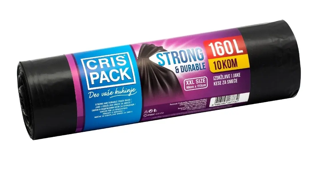Cris Pack Kese za smeće, Bez trake, 160 l, 10 komada