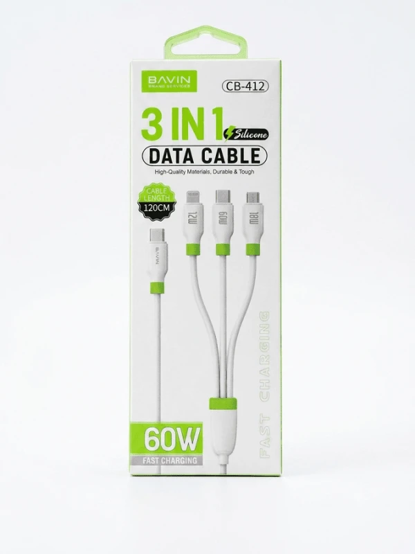 Bavin kabl 3u1 60W Type C na Type Lightning/C/Micro 120cm bela - CB412 ( 90144 )