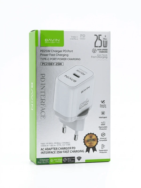 Bavin punjač 25W PD Type C + kabl Type C PC2106Y bela ( 90065 )