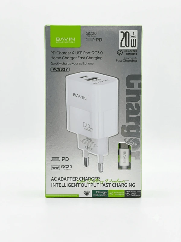 Bavin punjač 20W PD Usb A/Type C + kabl C-C PC963Y-CC bela ( 90069 )