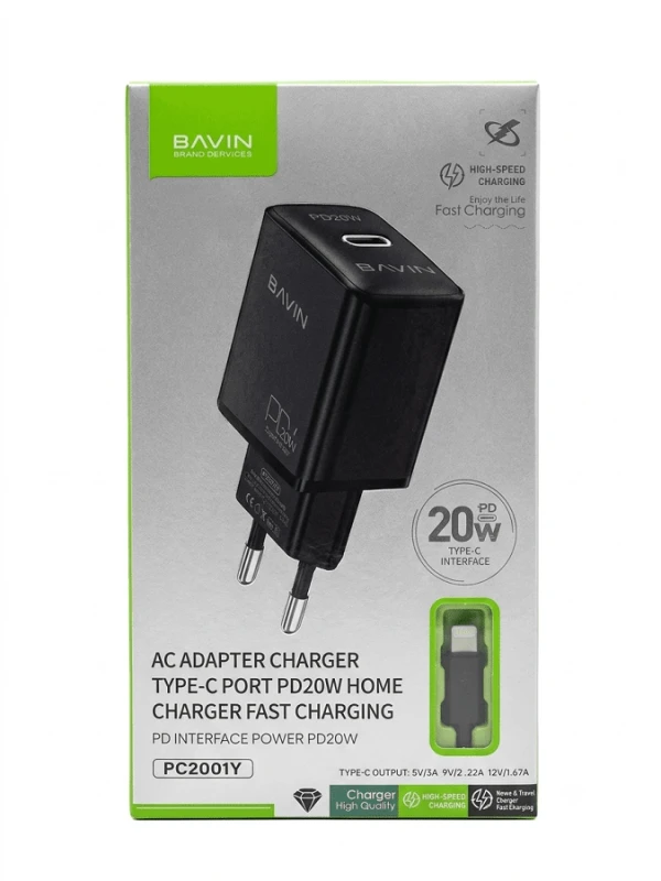 Bavin punjač 20W PD type C + kabl type Lightning crna ( 90068 )