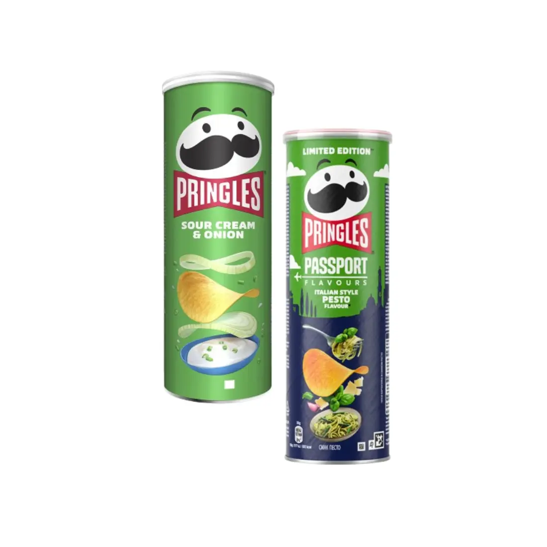 Pringles Čips, Pavlaka i luk, 165 g + Pringles Čips, Italijanski pesto, 165 g