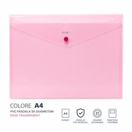 Fascikla koverta sa dugmetom A4 transparent roze COLORE C1853-4